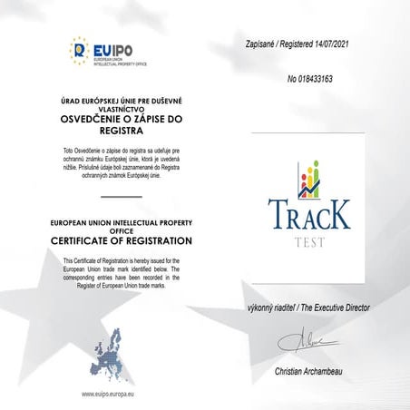 TrackTest trademark certificate | PPT