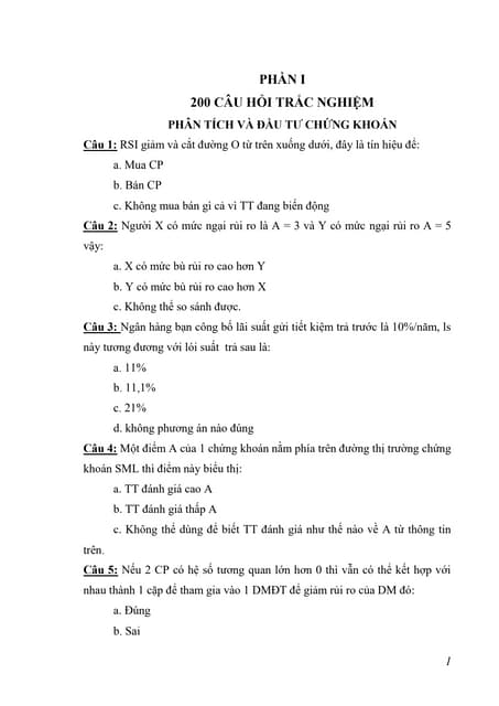 500 câu hỏi trắc nghiệm cơ bản về chứng khoán và thị trường chứng khoán | PDF