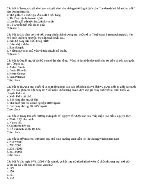 Ktđn kinh te hoc quoc te de trac nghiem | PDF