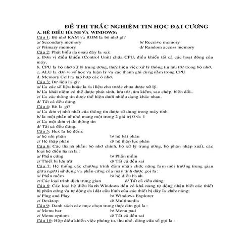 Trac nghiem tin_hoc_dai_cuong | PDF
