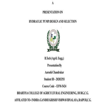 hydraulic pumps design and selection presentation | PPTX