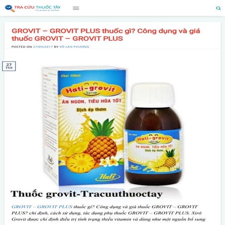 Thuoc GROVIT gia bao nhieu Mua thuoc o dau|Tracuuthuoctay | PDF