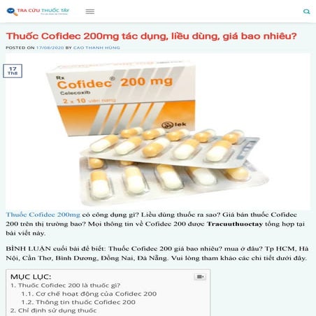 thuoc cofidec 200mg cong dung lieu dung va luu y tac |Tracuuthuoctay | PDF