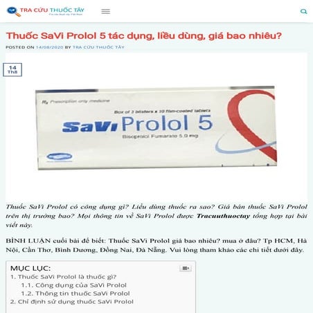 Thuoc Savi Prolol 2 5 la thuoc gi gia bao nhieu co tac dung gi ...