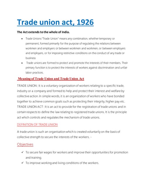 Trade union act 1926 | PPTX