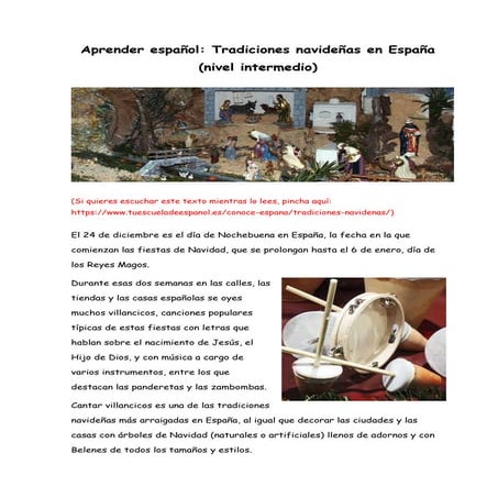 Aprender español: Tradiciones navideñas en España (nivel intermedio) | PDF