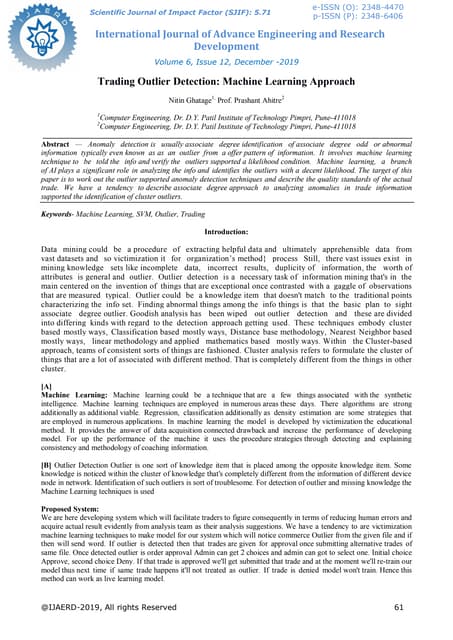 Trading Outlier Detection Machine Learning Approach Pdf
