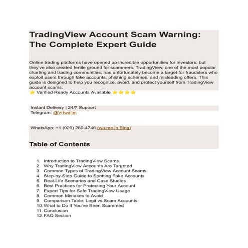 Comprehensive Expert Guide to Avoiding TradingView Account Scams | PDF