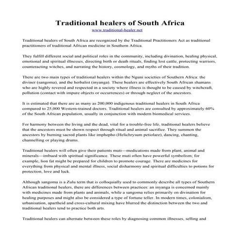 Traditional healers in South Africa | PDF