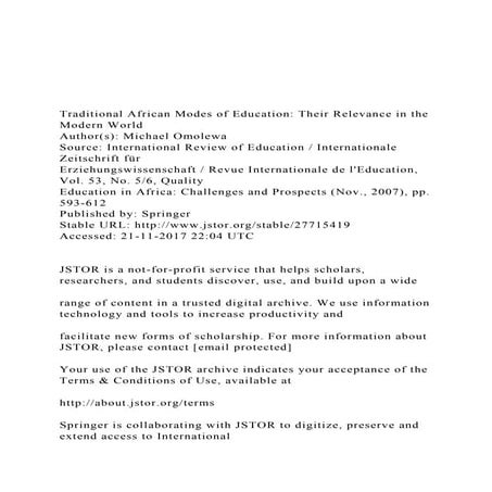 Traditional African Modes of Education Their Relevance i.docx