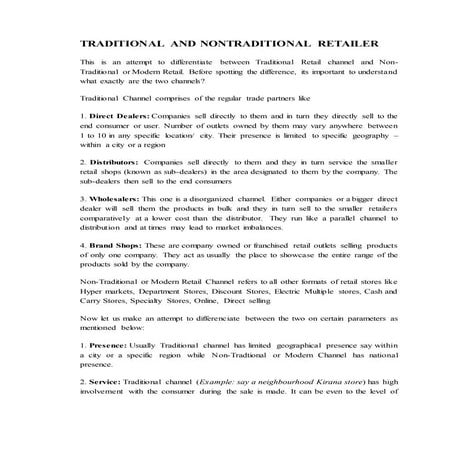 Traditional and nontraditional retailer SIDDANNA M BALAPGOL | DOCX