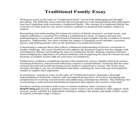 Traditional Family Essay. Lancaster Theological Seminary | PDF
