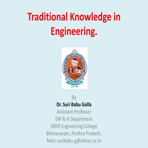 Traditional knowledge in engineering common to all groups EITK R-19 ...