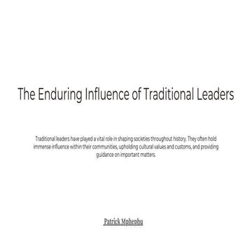 Exploring the Role of Traditional Leaders by Patrick Mpephu | PDF