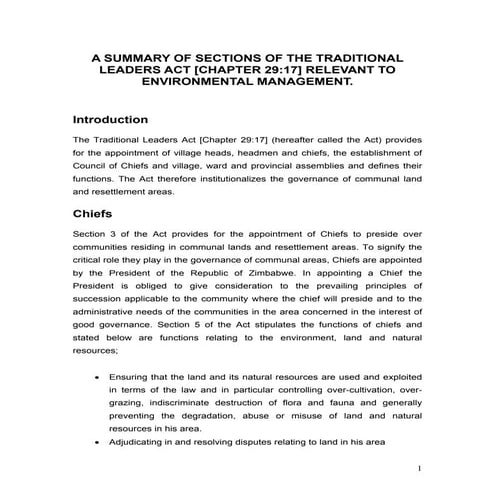 Traditional leaders act summary | PDF