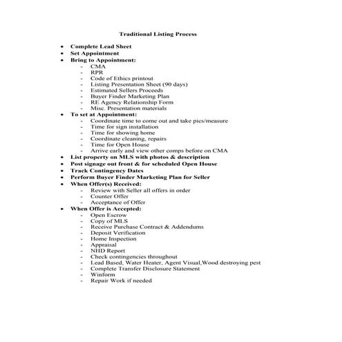 Pre Listing Checklist | DOC