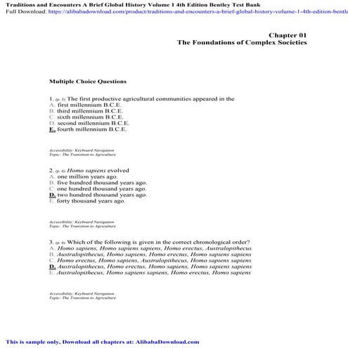 Traditions and Encounters A Brief Global History Volume 1 4th Edition ...