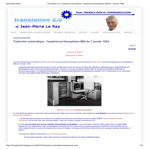 Traduction automatique : l'expérience Georgetown-IBM du 7 janvier 1954 ...