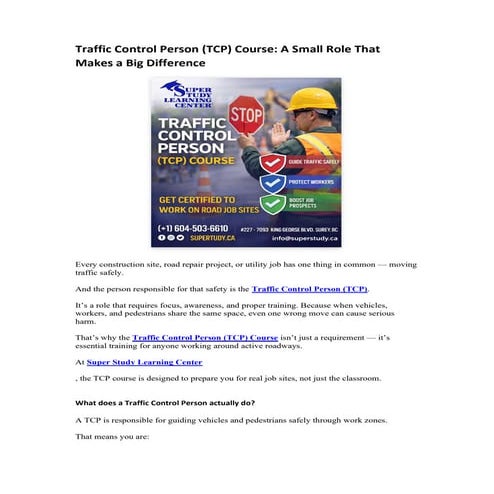 Traffic Control Person (TCP) Course A Small Role That Makes a Big ...