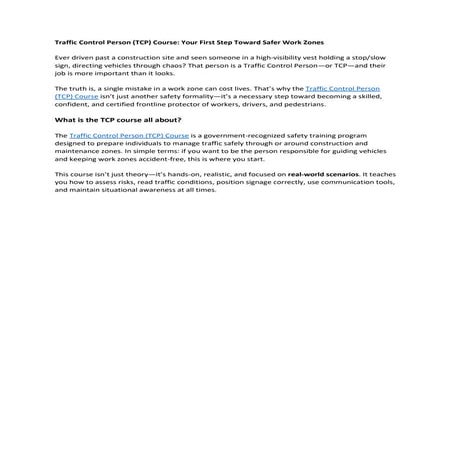 Traffic Control Person (TCP) Course Your First Step Toward Safer Work ...