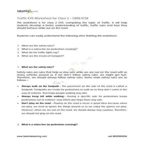 Traffic Signals Practice Worksheet for Class 2 EVS | PDF