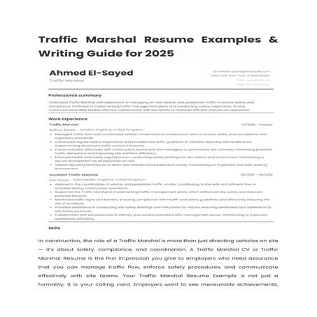 Traffic Marshal Resume Examples & Writing Guide for 2025 | PDF