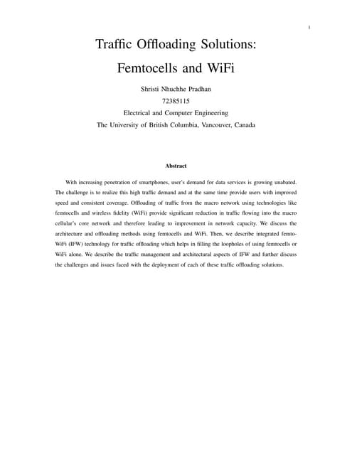 Traffic Offloading Solutions Femto Wifi And Integrated Femto Wifi Pdf
