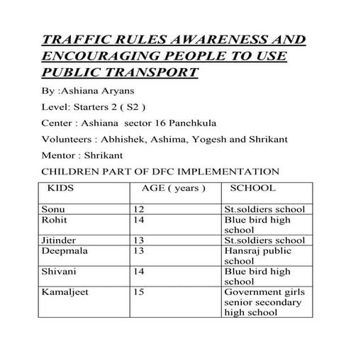 Traffic rules awareness and encouraging people to use public transport ...