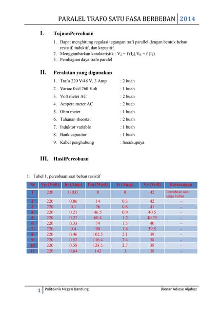 Prosedur pengujian rutin trafo 3 fasa hubungan Y-Y | PDF