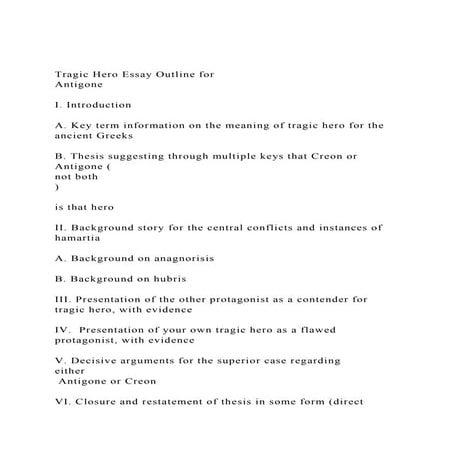 Tragic Hero Essay Outline for AntigoneI. IntroductionA | PDF