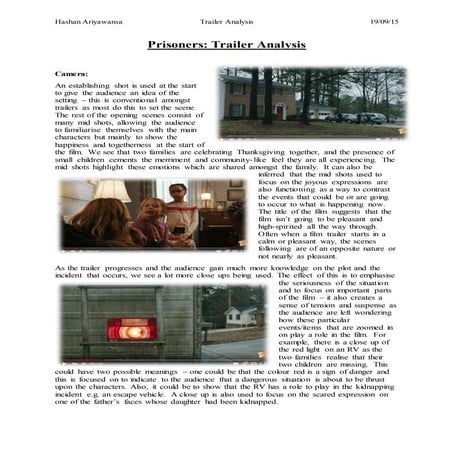 Trailer analysis - Prisoners | DOCX