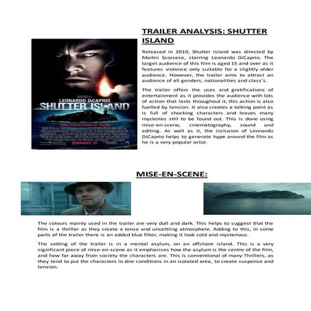 Trailer analysis shutter island | DOCX
