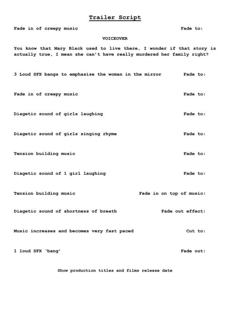 Teaser Trailer script