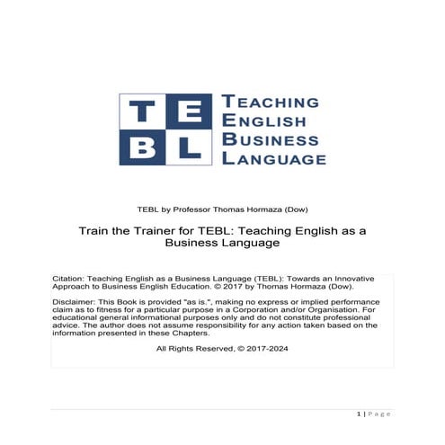 Train the Trainer for TEBL: Teaching English as a Business Language | PDF