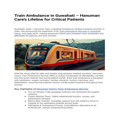 Is Train Ambulance Service Available in India | PDF