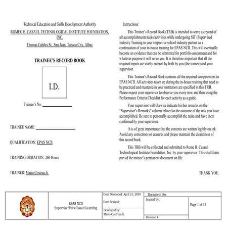 TRAINEES-RECORD-BOOK- electronics and electrical | DOCX