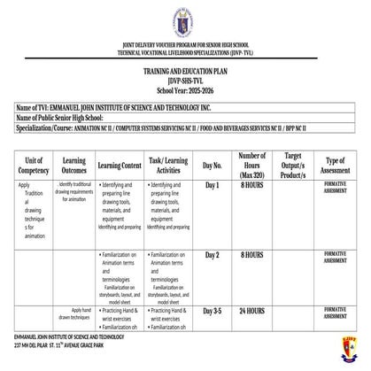 TRAINING PLAN plan for computer systems servicing | DOCX