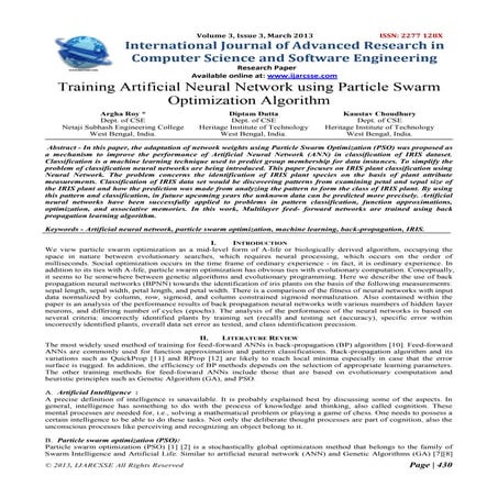 Training Artificial Neural Network Using Particle Swarm Optimization Algorithm Pdf
