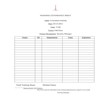Training attendance sheet | DOC