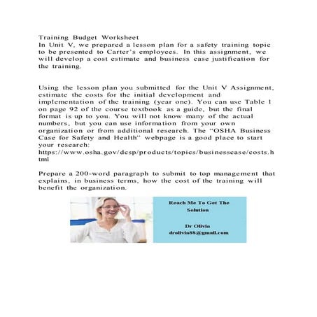 Training budget worksheet in unit v, we prepared a lesson plan for ...