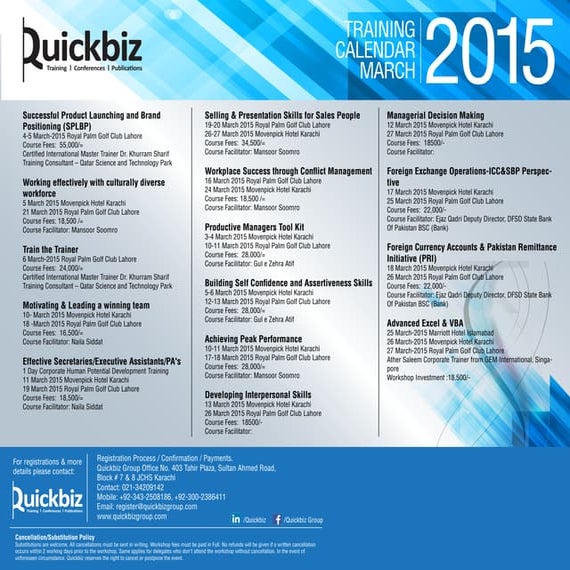 Training calender march 2015 by Quickbiz Group | PPT