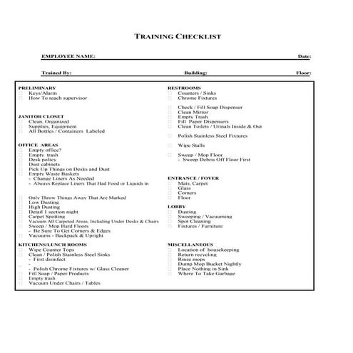 Janitorial Training Checklist | PDF