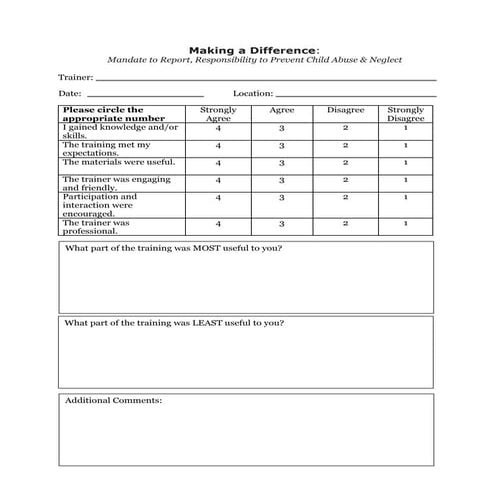 Making a Difference Training Evaluation Form | PDF