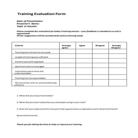 Training Evaluation form | DOCX