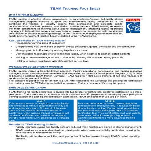 TEAM Coalition Training Summary - Training Fact Sheet | PDF