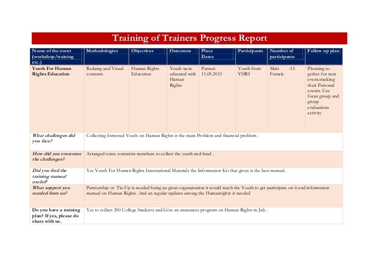 Training of trainers progress report template
