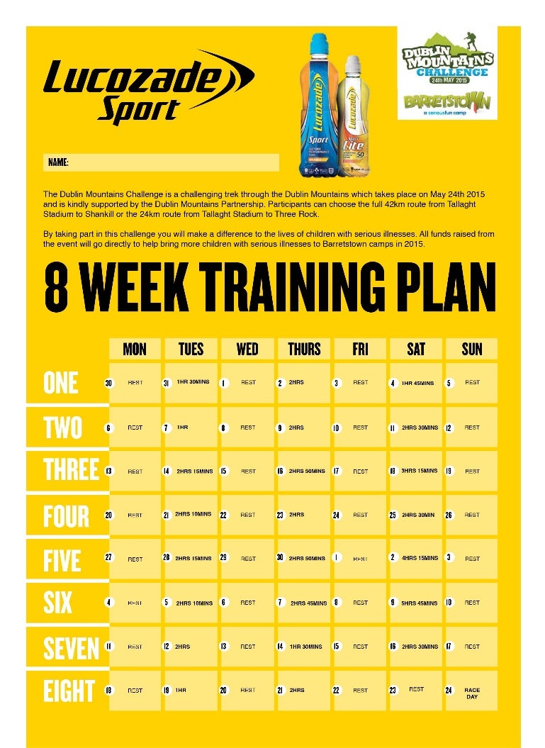 Barretstown Dublin Mountain Challenge 42km Training plan