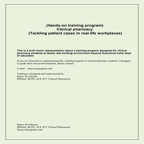 (Hands-on training program) Clinical pharmacy (Tackling patient cases ...
