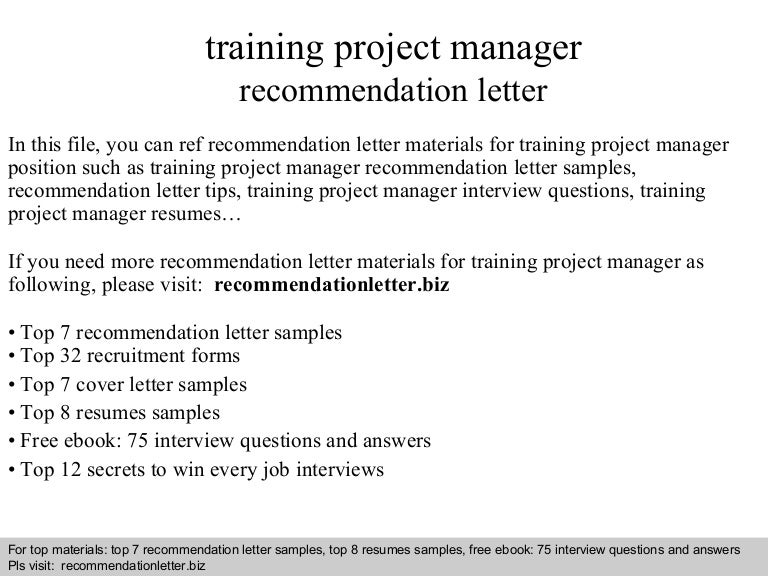 Training project manager recommendation letter