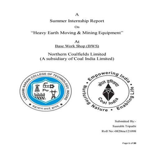 Northern Coalfields Limited Training report on Heavy Earth Moving And ...